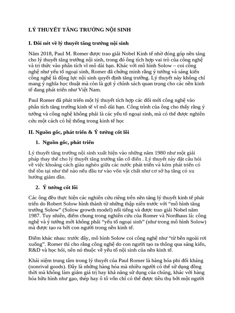 LÝ THUYẾT TĂNG TRƯỞNG NỘI SINH | PDF