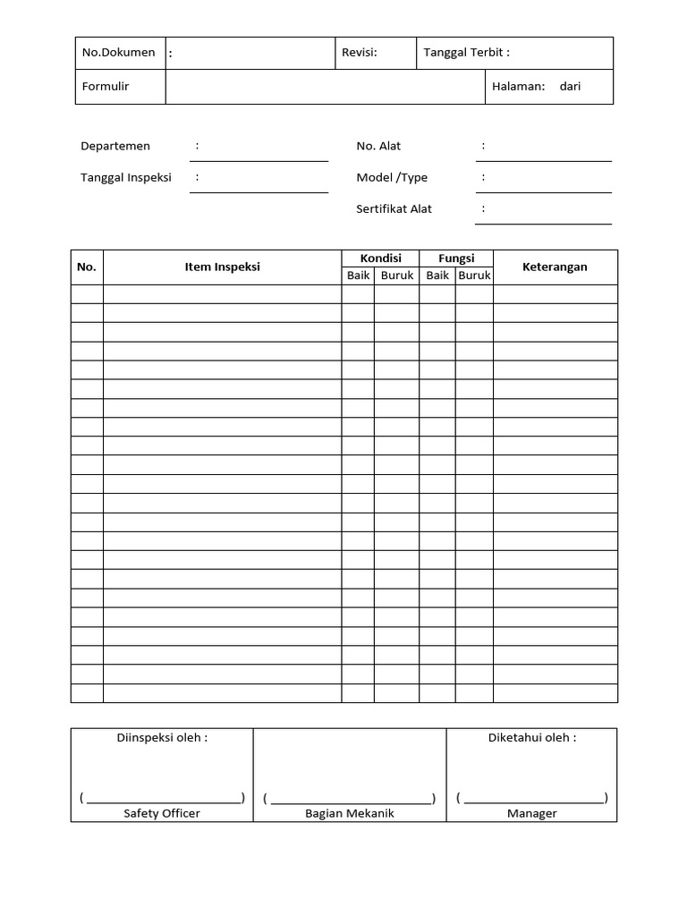 Formulir Inspeksi Alat Keselamatan | PDF
