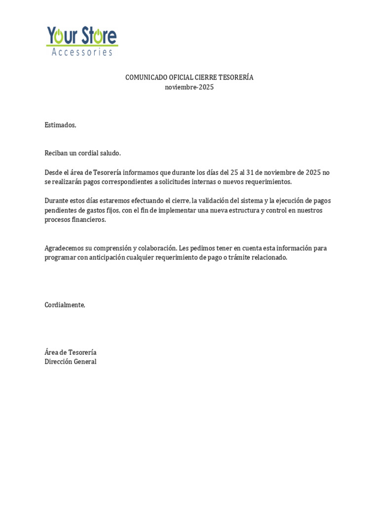 Comunicado Interno Pagos Mes de Noviembre 1 | PDF