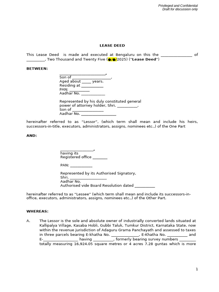 Lease Deed Template | PDF | Lease | Common Law