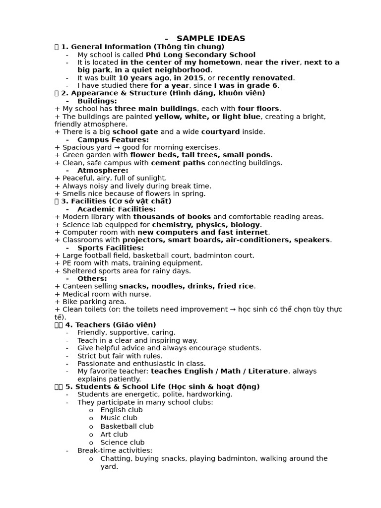 SAMPLE IDEAS FOR TOPIC SCHOOL 21t11 | PDF
