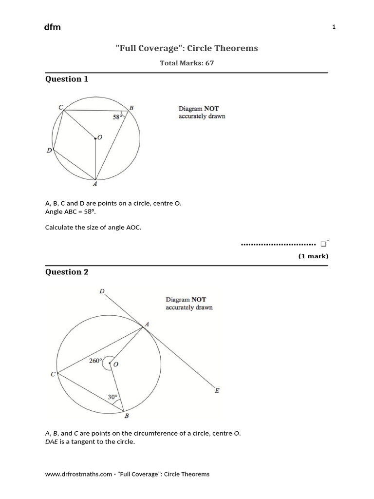 Circle Theorems Practice Questions | PDF | Circle | Perpendicular