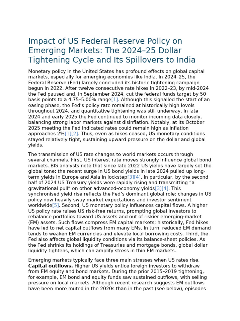 Impact of US Federal Reserve Policy On Emerging Markets - The 2024-25 ...