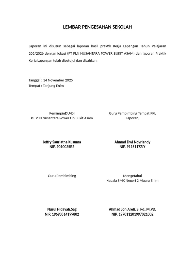Laporan PKL PT PLN Bukit Asam 2025 | PDF
