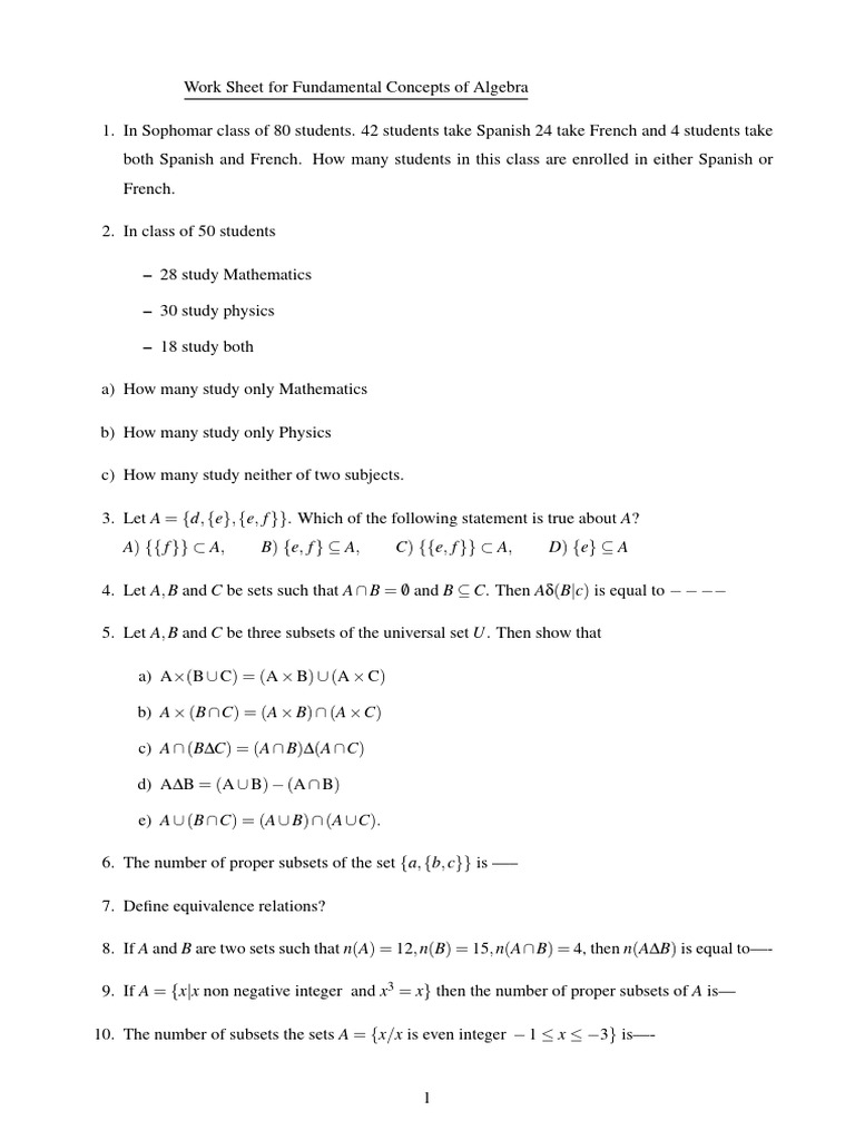 Worksheet For Algebra | PDF