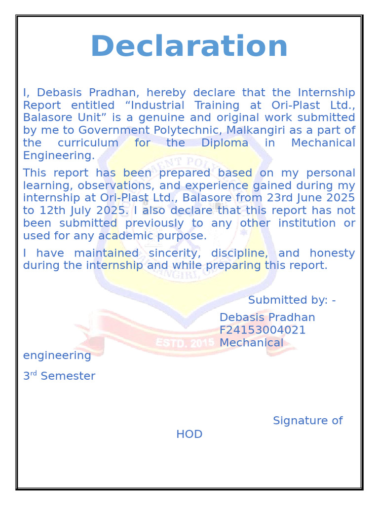 Internship Declaration Format | PDF