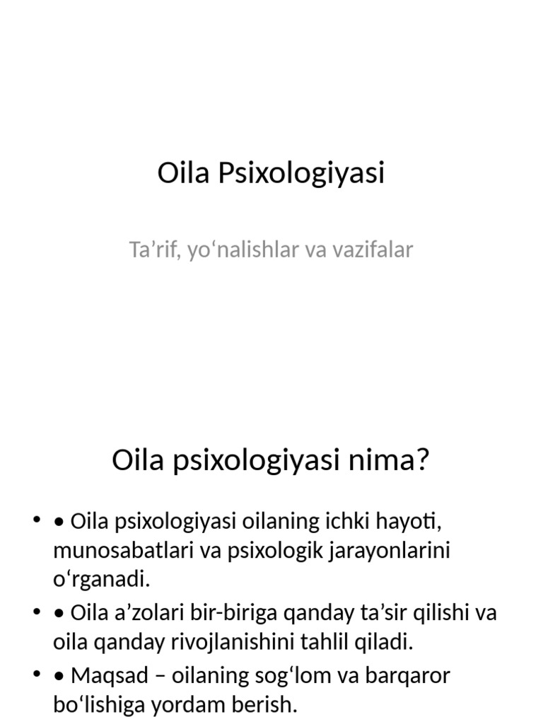 Oila Psixologiyasi Presentation | PDF