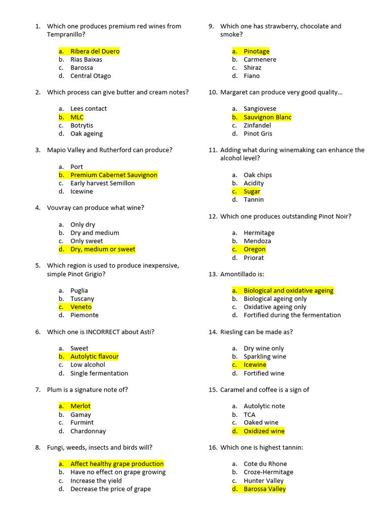 Wine Knowledge Quiz: Test Your Expertise | PDF | Wine | Crops ...