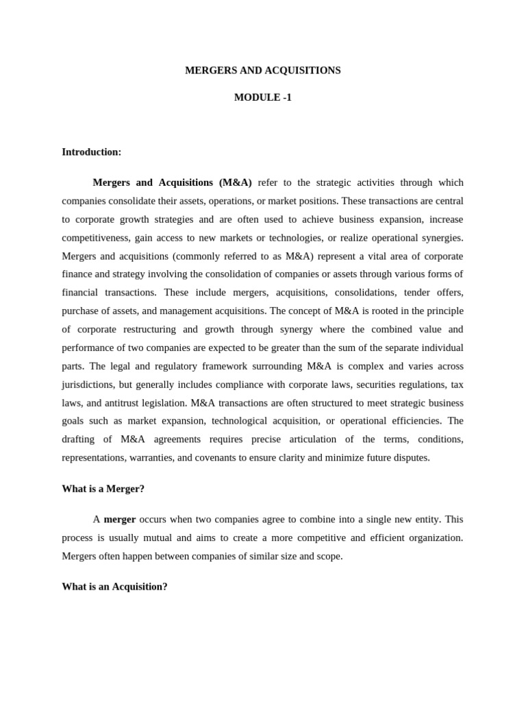Mergers and Acquisitions Overview | PDF | Mergers And Acquisitions ...