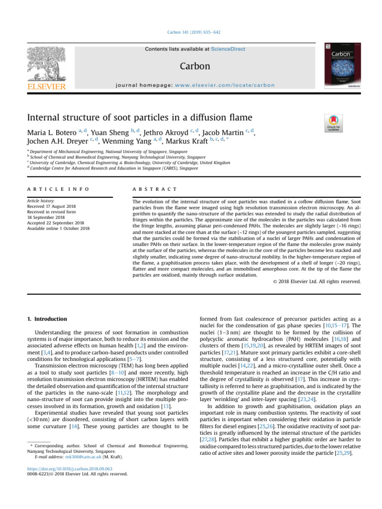 Internal Structure of Soot Particles in A Diffusion Flame, Botero, 2019 ...