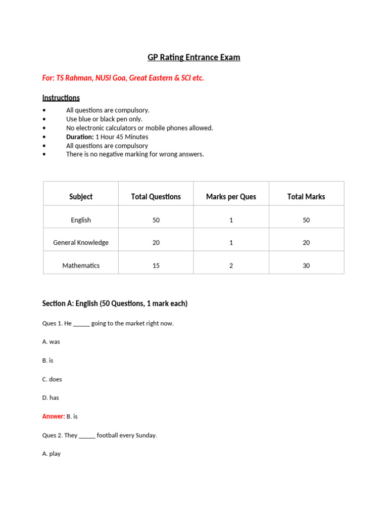 GP Rating Entrance Exam Overview | PDF | Length | Area