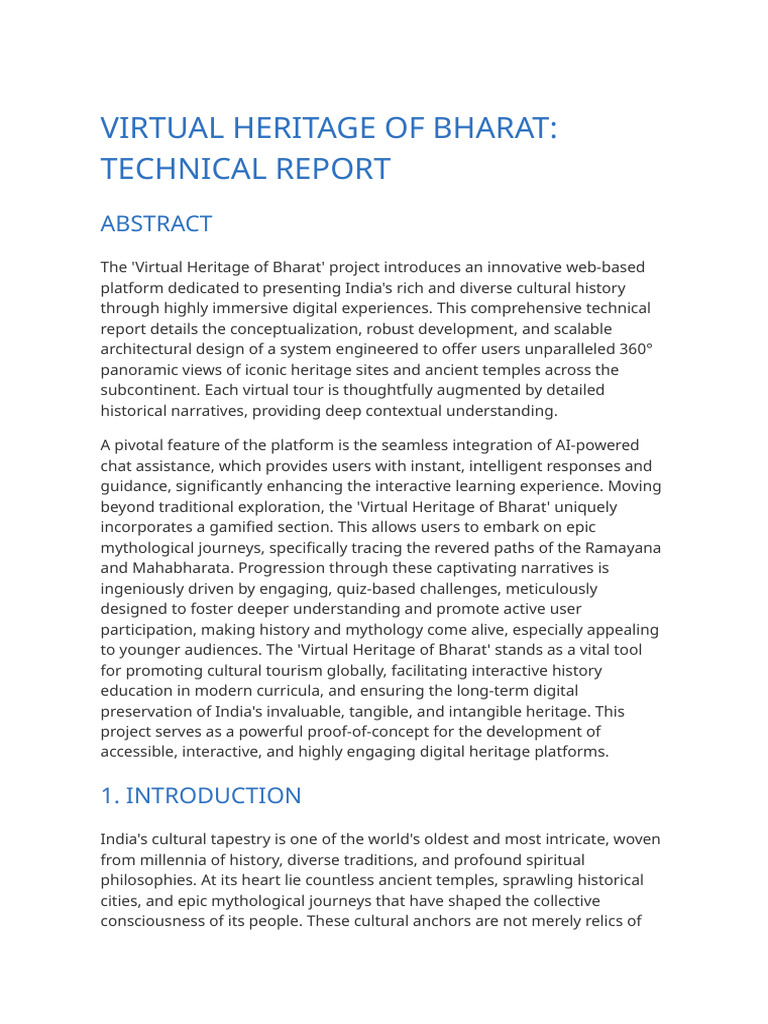 Virtual Heritage of Bharat Report | PDF | Databases | Virtual Reality