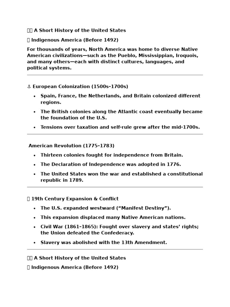 Brief History of United States Early 101 | PDF | The United States ...