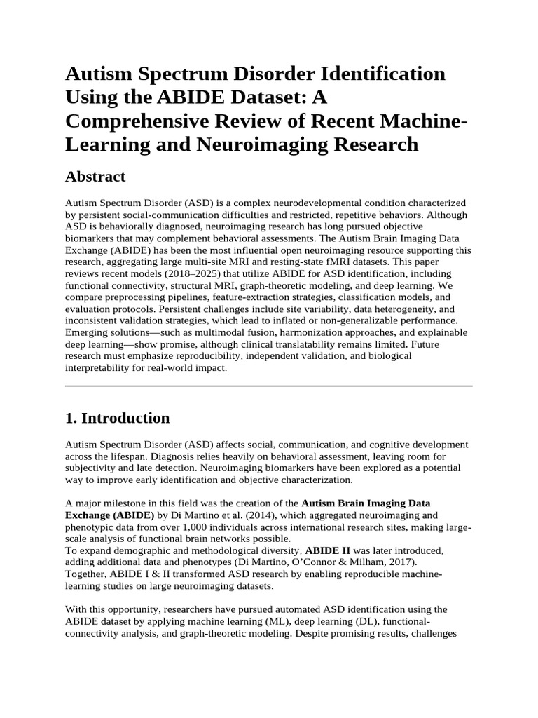 ASD Identification via ABIDE Dataset Review | PDF | Autism | Deep Learning