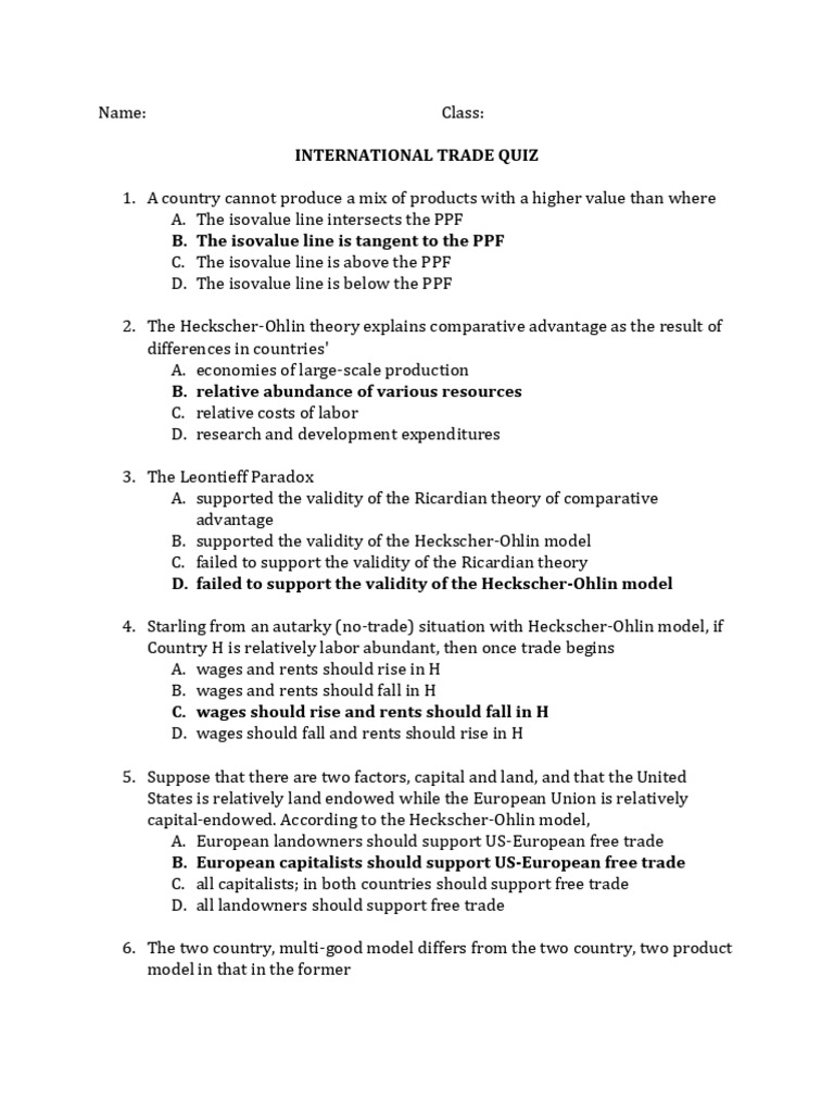 International Trade Quiz 2 | PDF | Trade | Microeconomics