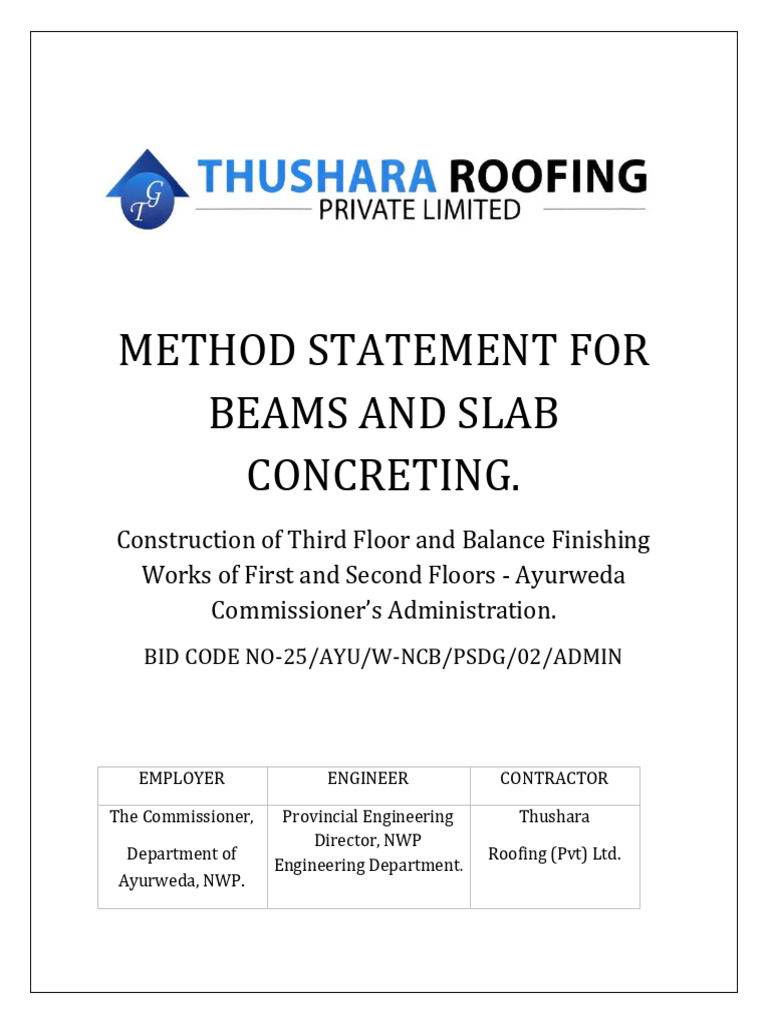 Method Statement for Concrete Beams & Slabs | PDF | Concrete | Pipe ...