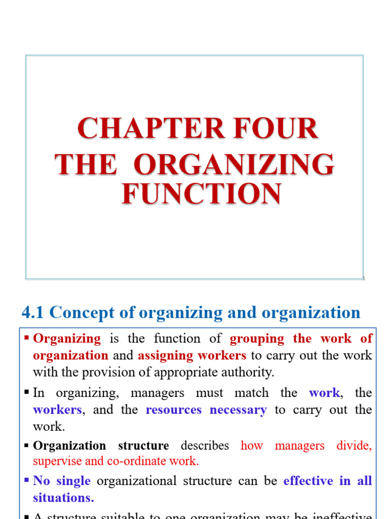Ch. Four The Organizing Function | PDF | Hierarchy | Leadership