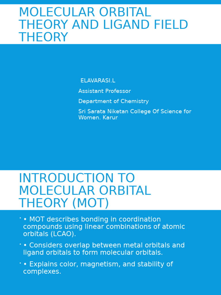 Molecular Orbital and Ligand Field Theory | PDF | Molecular Orbital ...