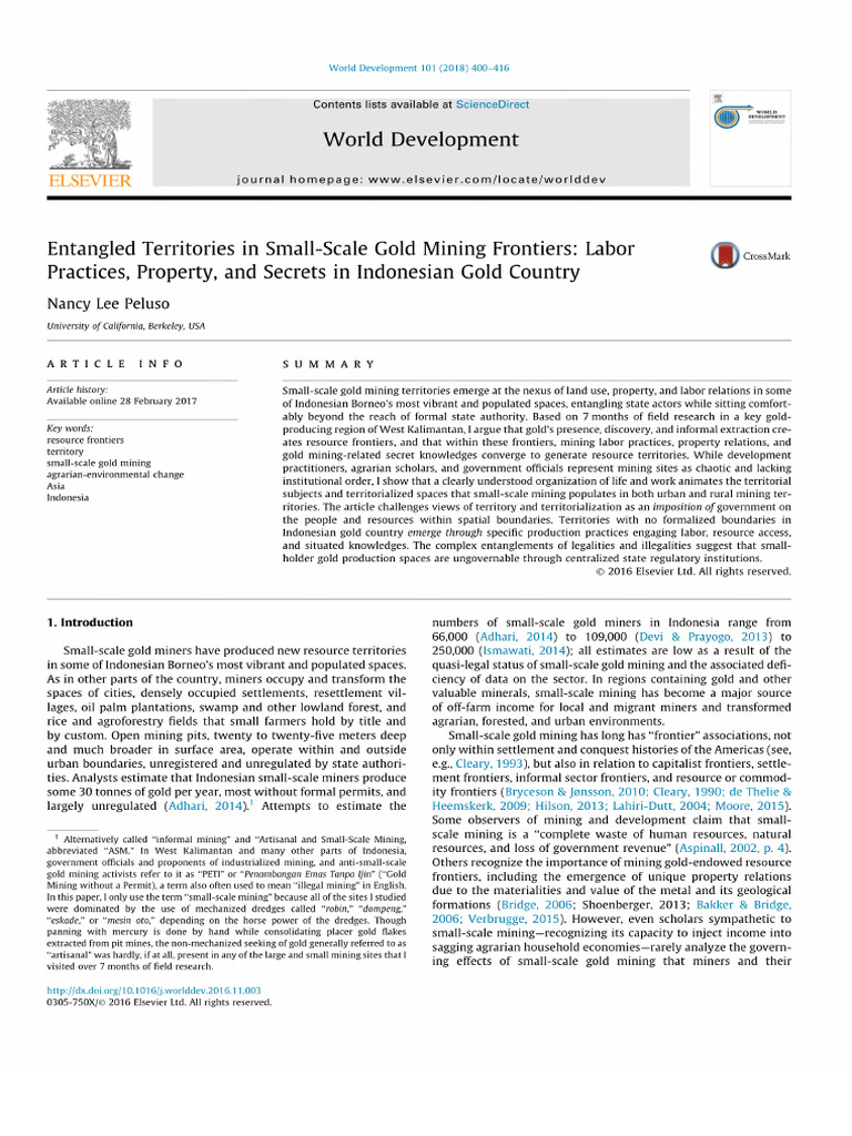 Entangled Territories in Small-Scale Gold Mining Frontiers: Labor ...