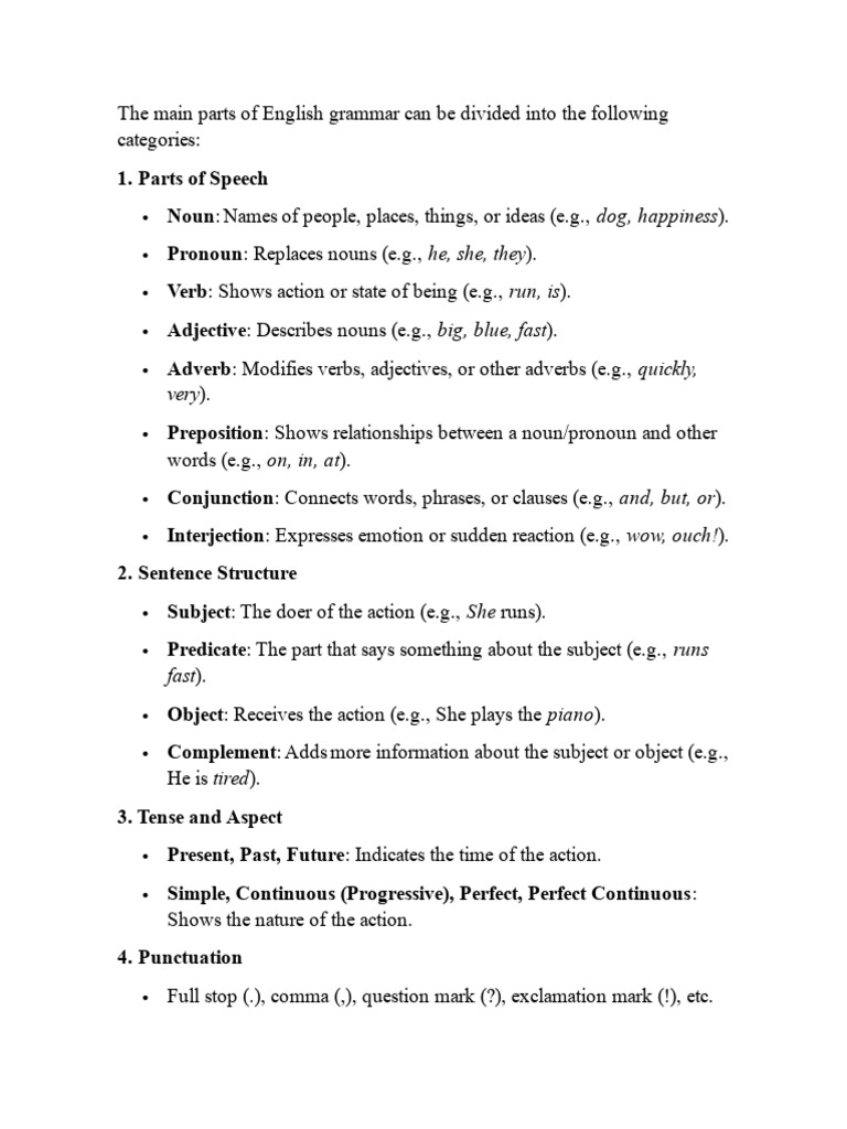 The Main Parts of English Grammar Can Be Divided Into The Following ...