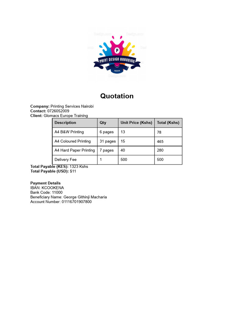 Printing Quotation for Glomacs Europe | PDF