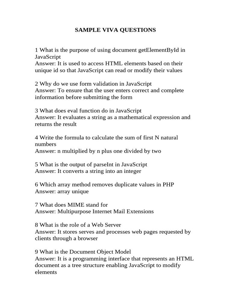 Sample Viva Questions | PDF | Php | Xml