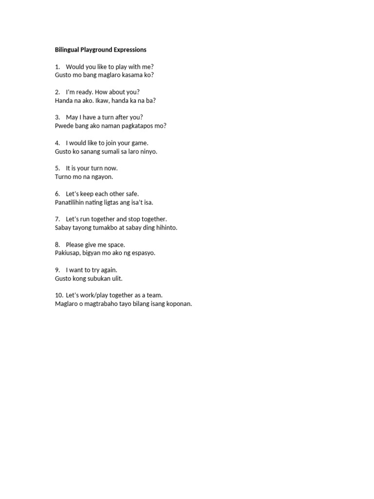 Bilingual Playground Expressions | PDF