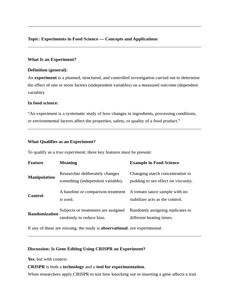 Food Science Experiments Explained | PDF | Experiment | Observational Error