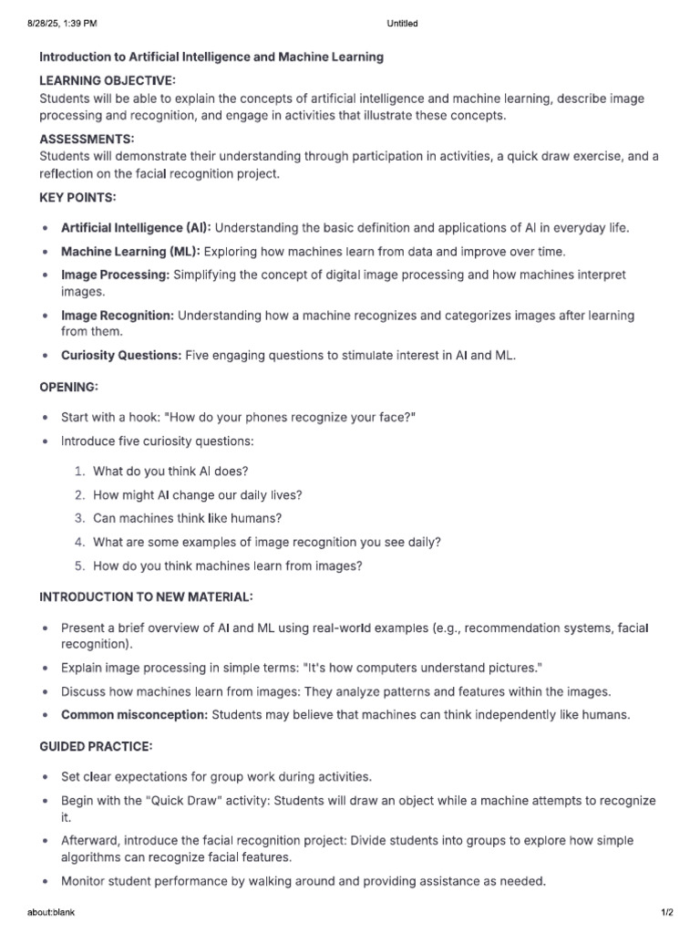 Middle School Lesson Plan-Week1 September | PDF