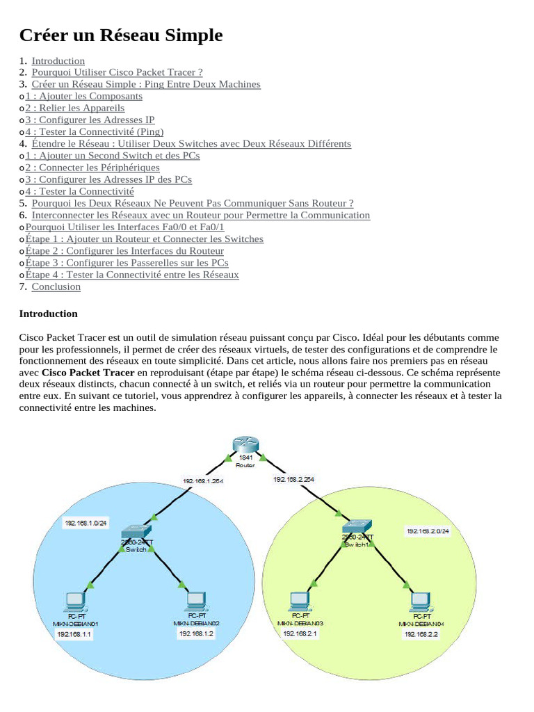 Créer un Réseau Simple avec Packet Tracer | PDF | Adresse IP ...