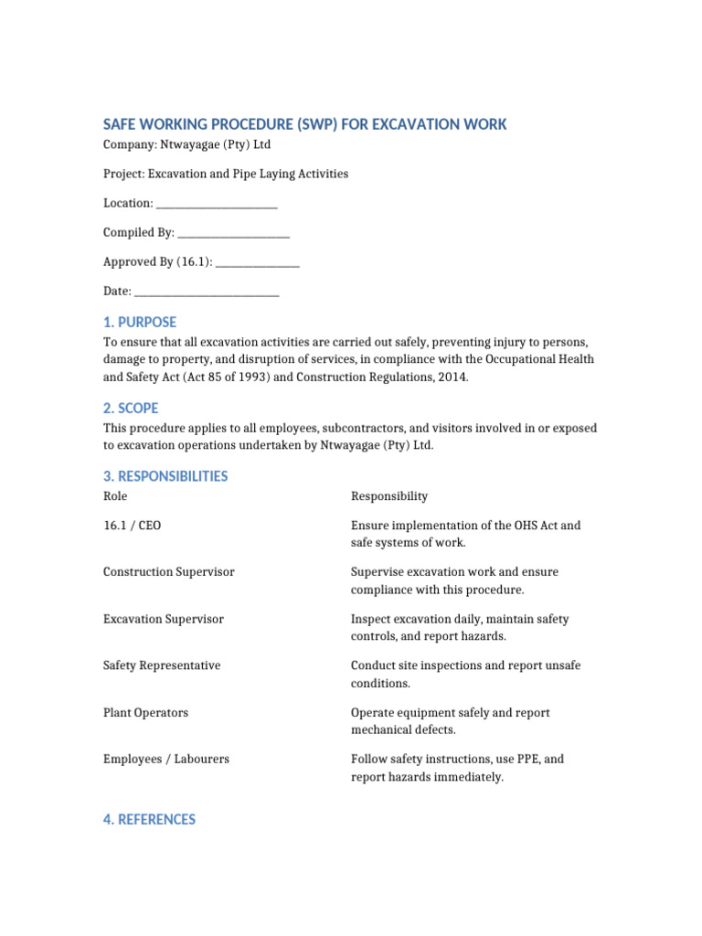 Excavation Safety Work Procedure Guide | PDF | Personal Protective ...