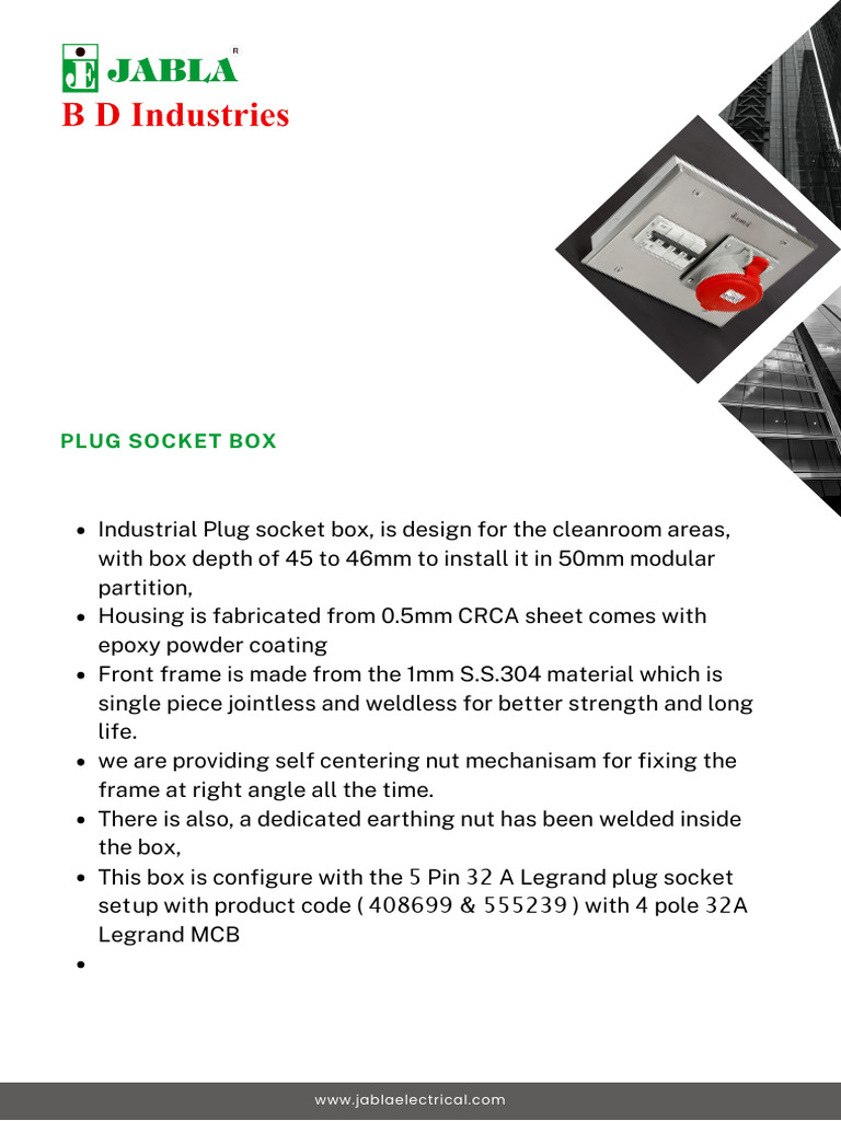 Cleanroom Industrial Plug Socket Box | PDF