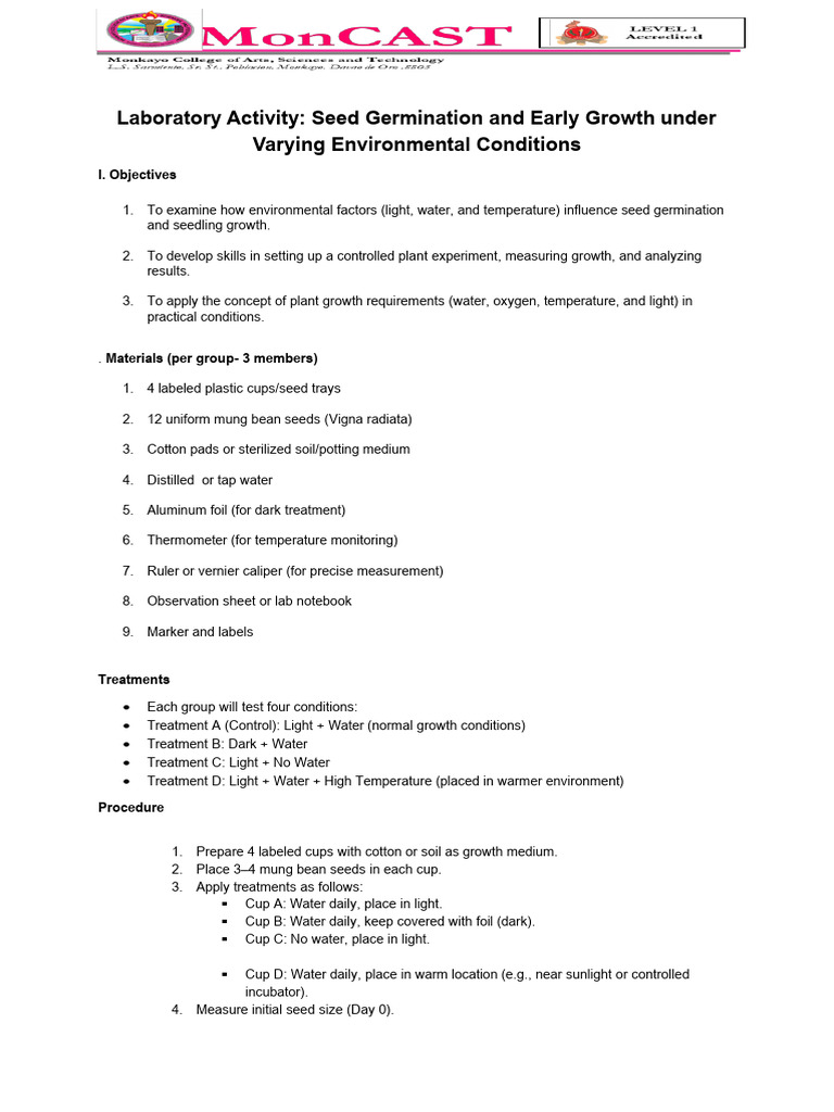 Laboratory 1 Seed Germination | PDF | Seed | Germination