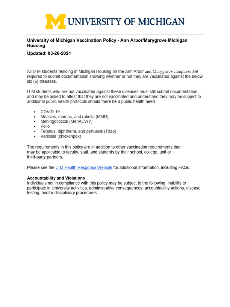 Umich COVID-19 Vaccination Policy | PDF