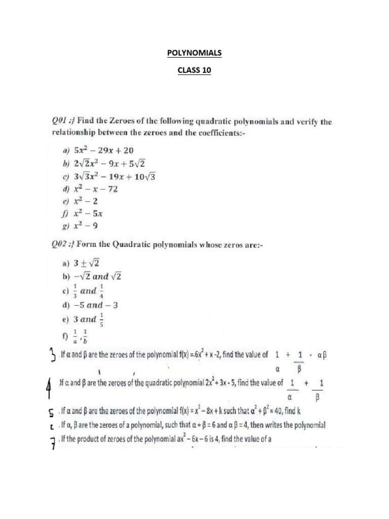 Polynomials Ws 1-2023 | PDF