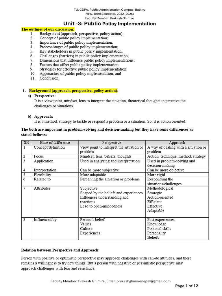 Public Policy Implementation Overview | PDF | Policy | Goal