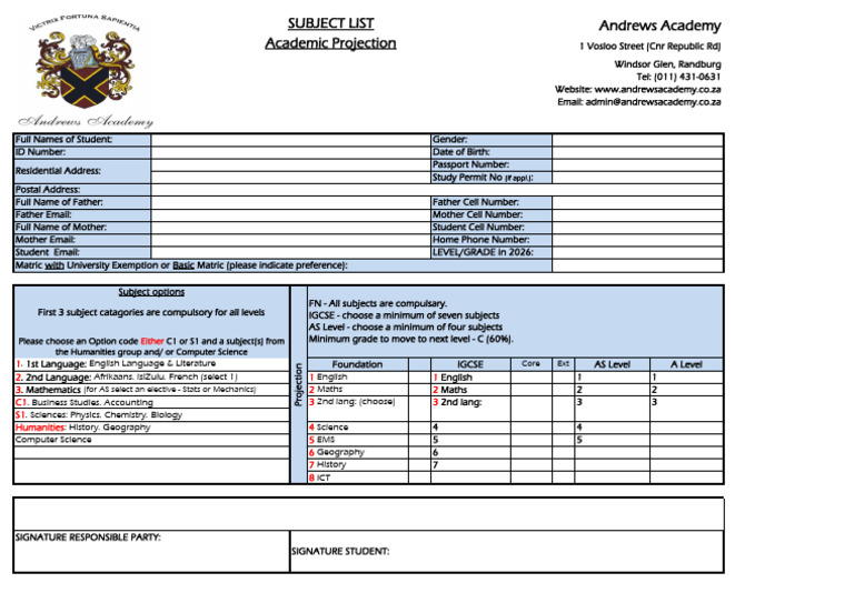 Andrews Academy Subject Options Guide | PDF
