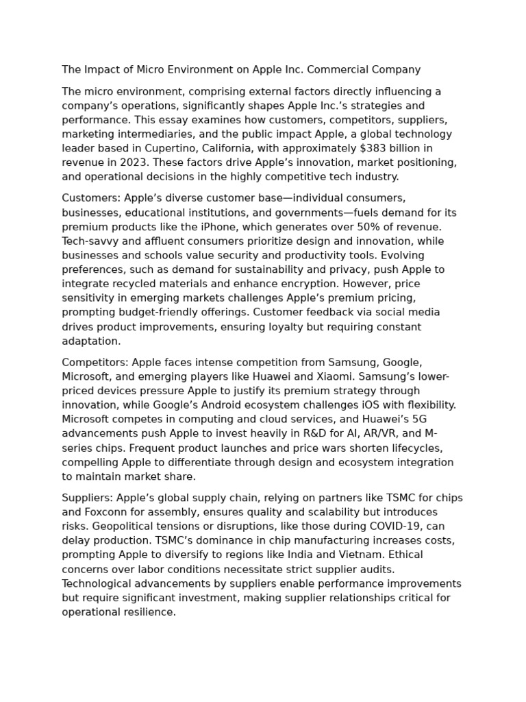 Apple Inc.'s Micro Environment Analysis | PDF | Apple Inc. | Supply Chain