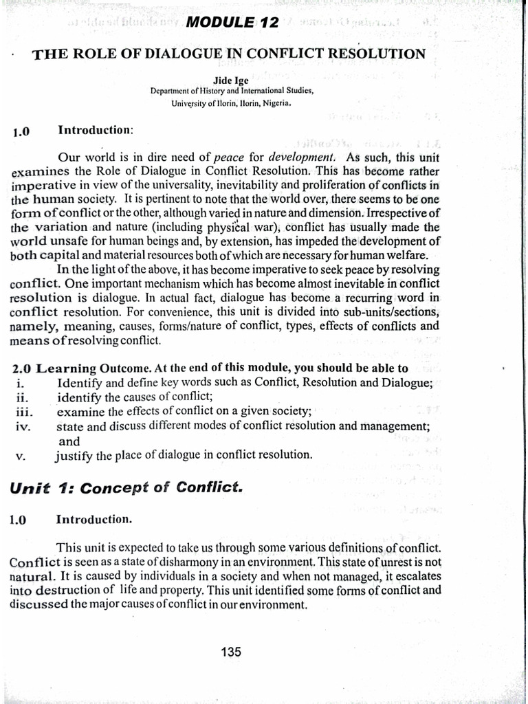 The Role of Dialogue in Conflict Resolution Gst211 | PDF