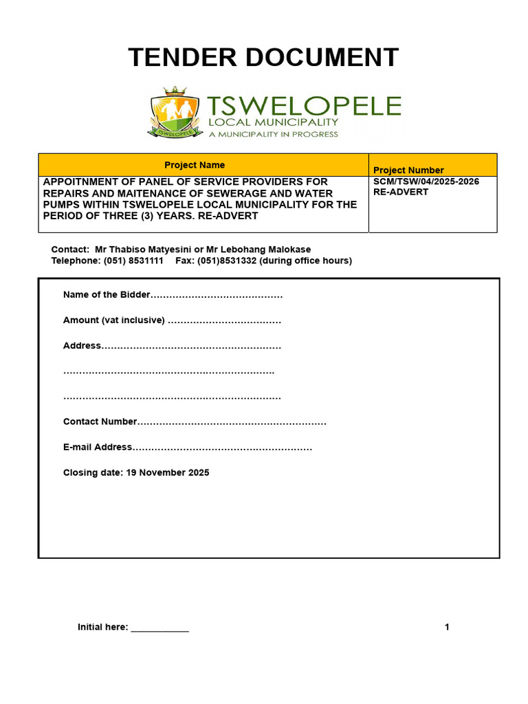Tender Document | PDF | Lease | Pump