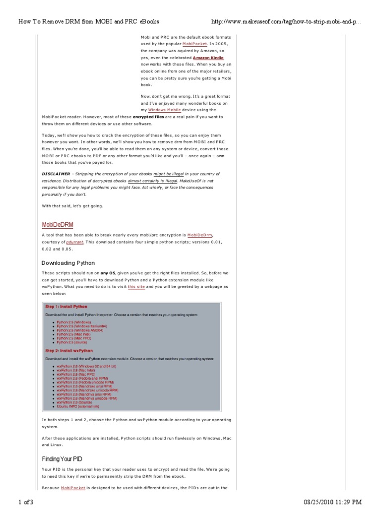 Remove DRM from MOBI and PRC Files | PDF | Online Services | Computing
