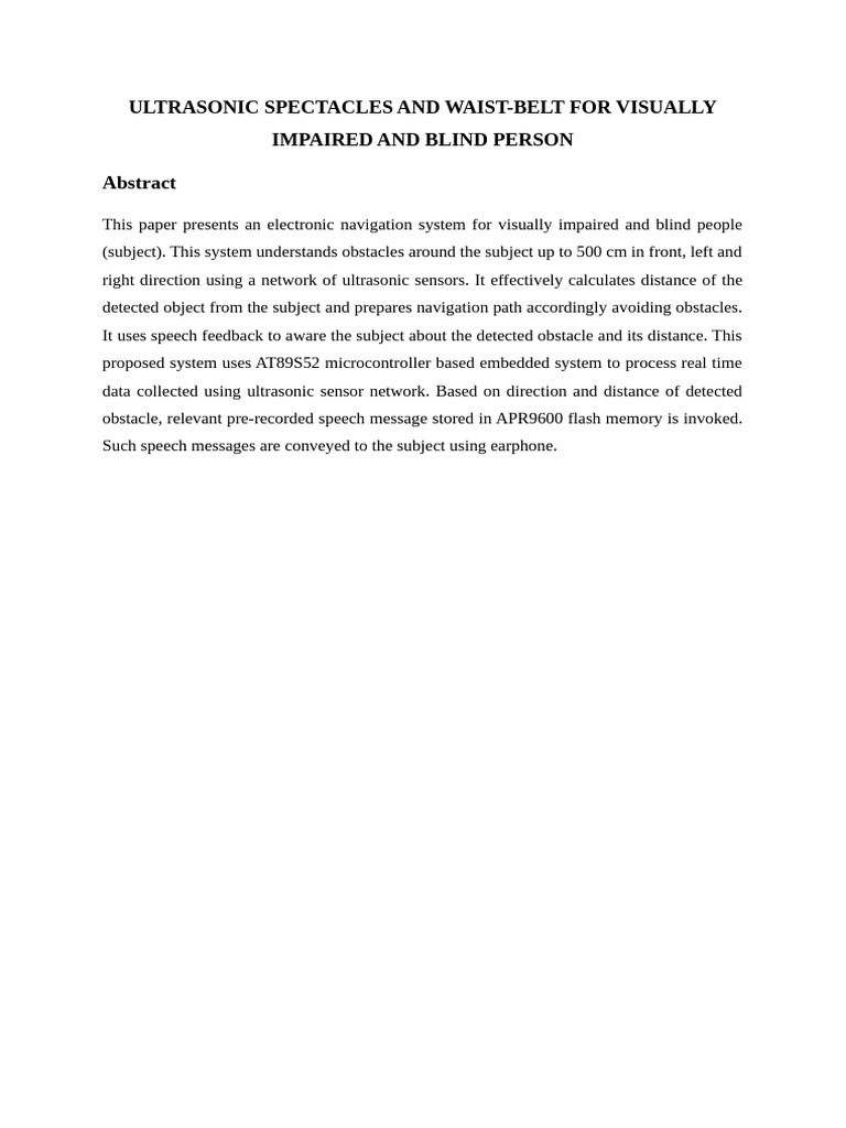 20.ultrasonic Spectacles and Waist-Belt For Visually Impaired and | PDF ...