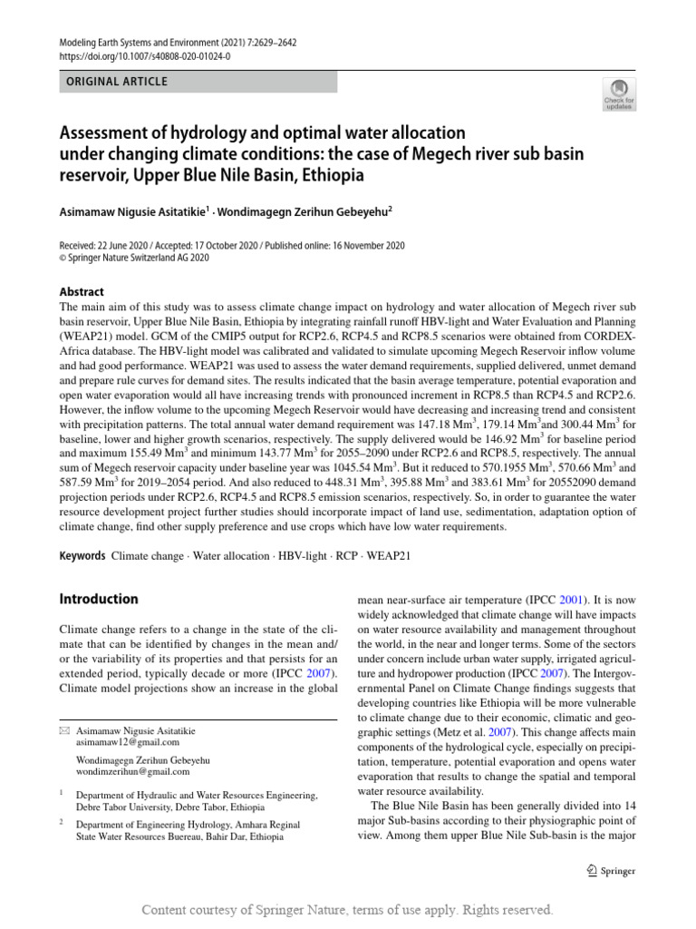 Climate Impact on Megech Reservoir Water Management | PDF | Climate ...