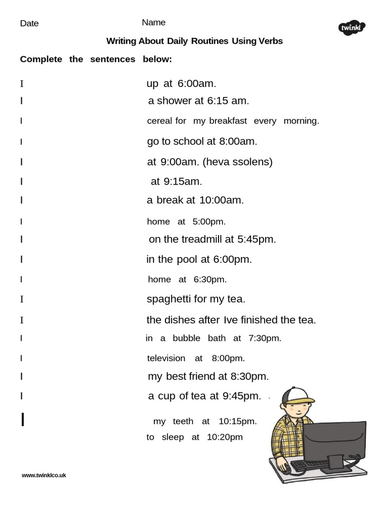 T L 4011 Writing About Daily Routines Using Verbs Worksheet | PDF