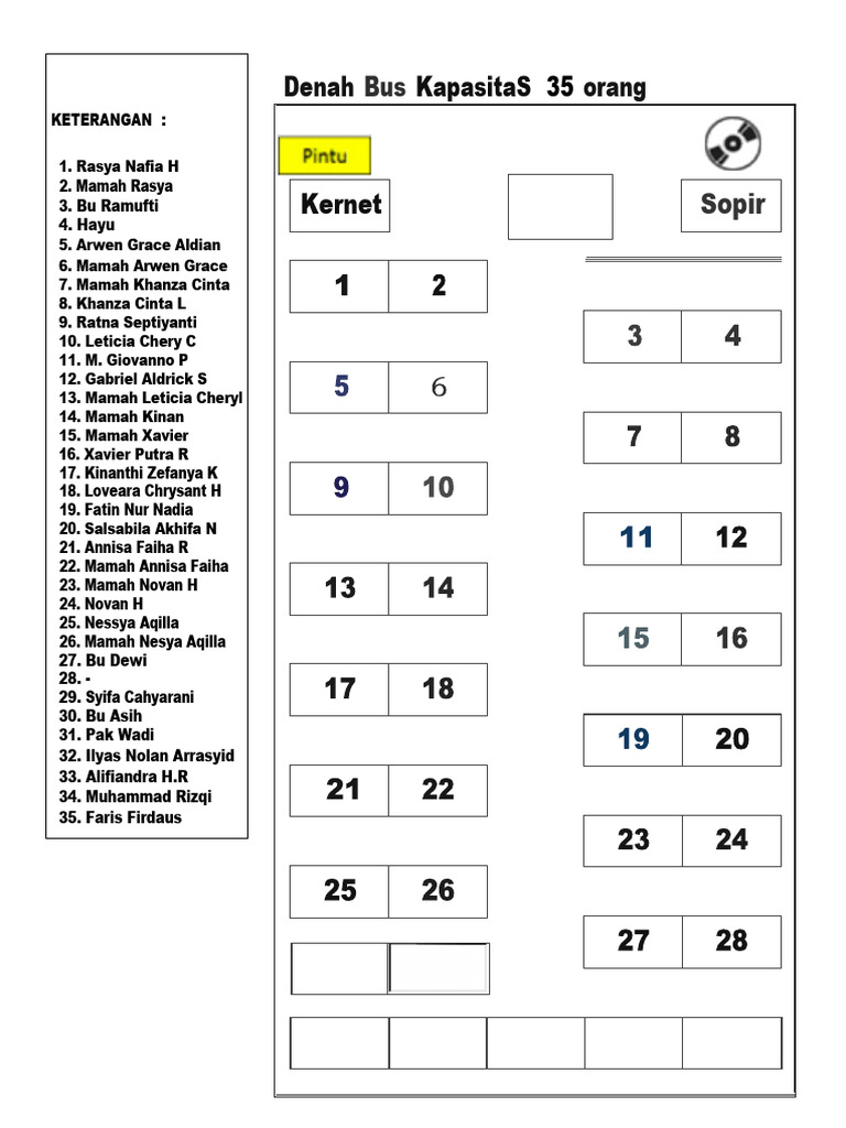 Denah Medium Bus Seat 35 FIX | PDF