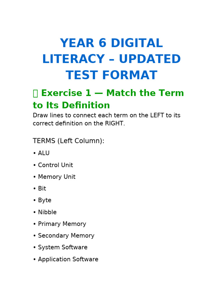 Year 6 Digital Literacy Test Format | PDF | Computer Data Storage ...