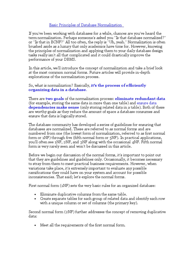 Basic Principles of Database Normalization | PDF | Information Retrieval | Databases