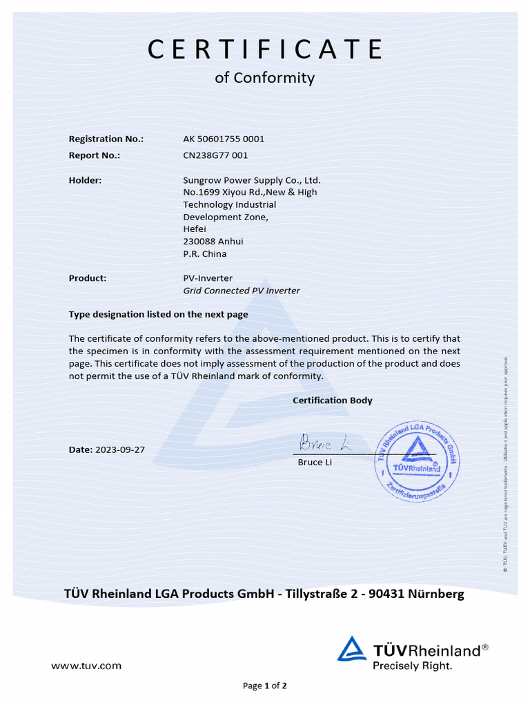 CT - SG305HX - SG320HX-20 - SG350HX-20 IEC61683 IEC60068 EN50530 ...