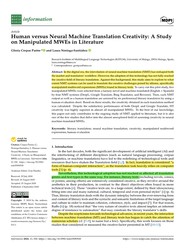 Human vs. Neural Translation Creativity | PDF | Translations | Semantics