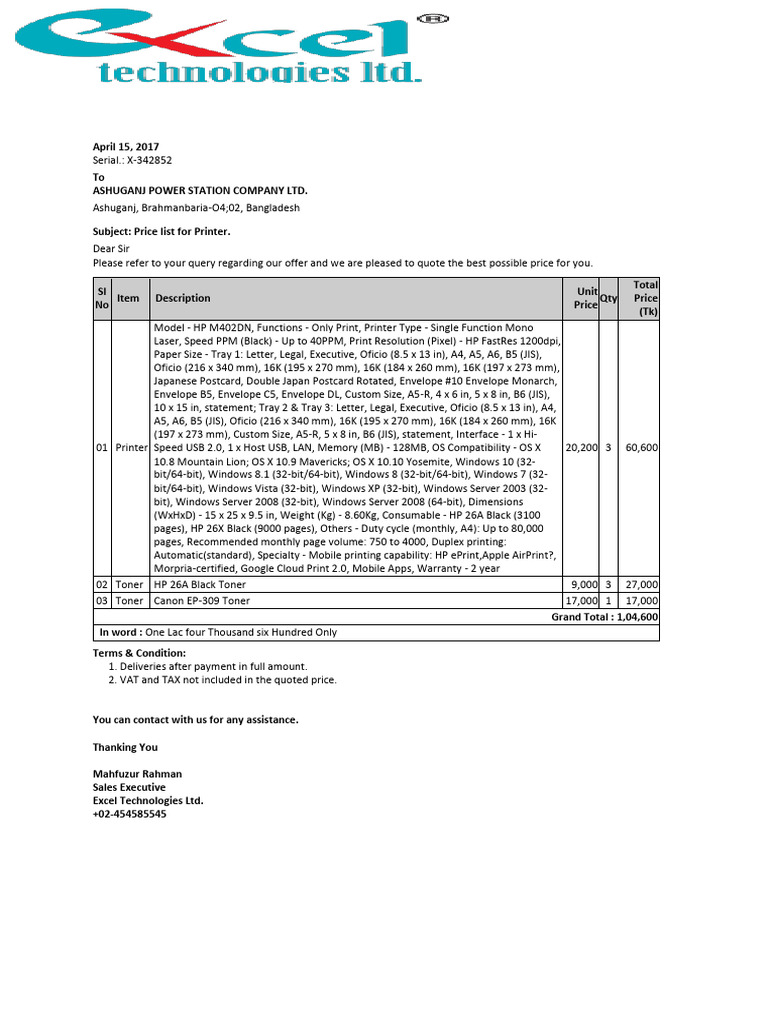 Client Quotation X-342852 15 04 2017 Excel | PDF | 64 Bit Computing ...